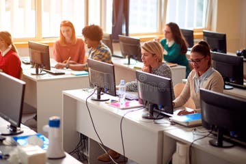It Workshop at University. Group of Students on Class with Computer ...