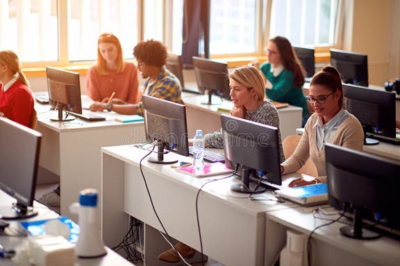 It Workshop at University. Group of Students on Class with Computer ...
