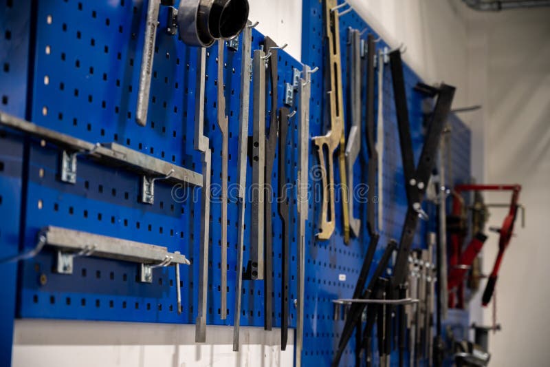 Workshop - Wall in a Basement Room with Various Tools Stock Image ...