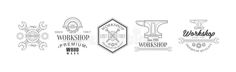 Workshop and Woodworking Craft Label Vector Set Stock Vector ...