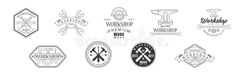 Workshop and Woodworking Craft Label Vector Set Stock Vector ...