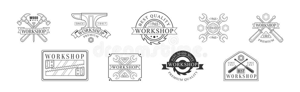 Workshop and Woodworking Craft Label Vector Set Stock Vector ...