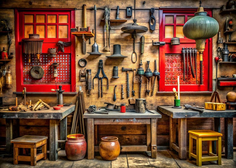 Workshop Work Tool Chinese Equipment Art Stock Illustration ...