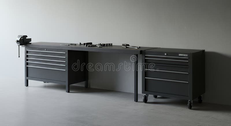 Workshop Workbench with Tool Storage Cabinet and Vise on Gray ...
