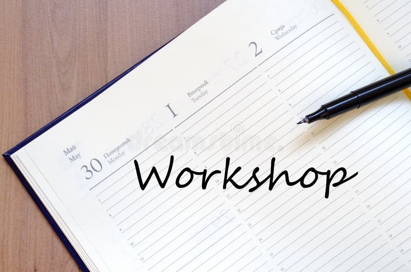 Workshop write on notebook stock photo. Image of event - 88641134