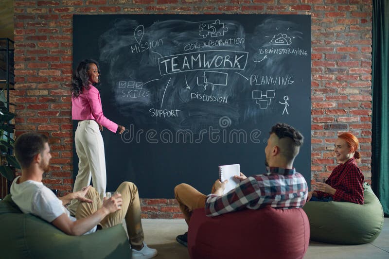 Workshop. Young People, Colleagues Sitting in Class, Talking and ...