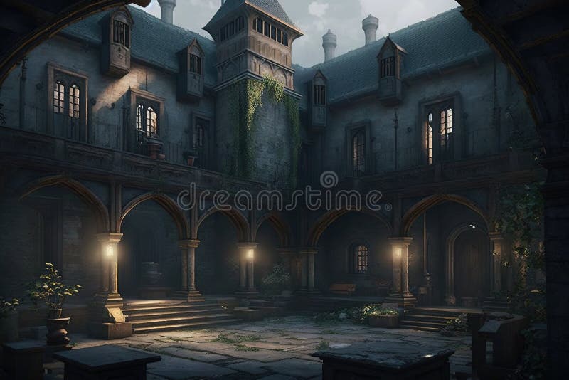 Workshops in a Castle Outer Bailey Stock Illustration - Illustration of ...