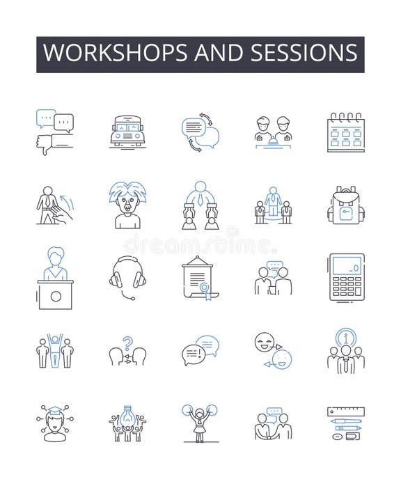 Workshops and Sessions Line Icons Collection. Seminars and Lectures ...