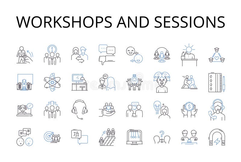 Workshops and Sessions Line Icons Collection. Seminars and Lectures ...