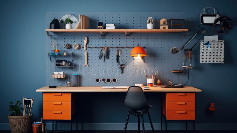 Workspace above desk stock illustration. Illustration of design - 370407950