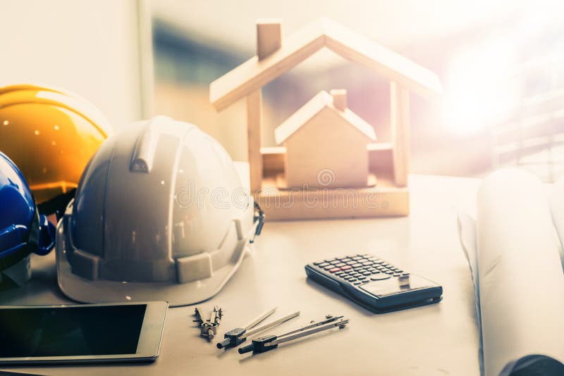 Workspace of Architect and Engineer Construction Stock Photo - Image of ...