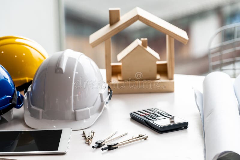 Workspace of Architect and Engineer Construction Stock Image - Image of ...