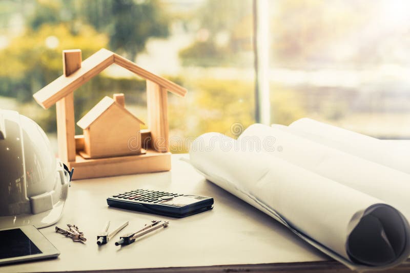 Workspace of Architect and Engineer Construction Stock Image - Image of ...