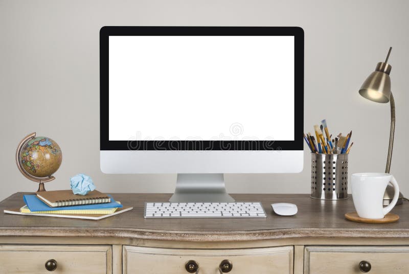 Workspace Background with Desktop Pc and Office Accessories on Table ...