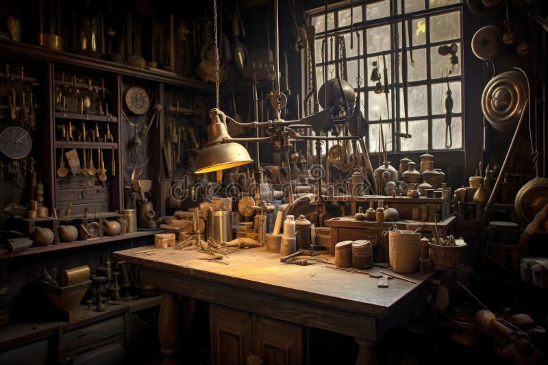 Workspace with Bell-making Tools and Equipment Stock Illustration ...