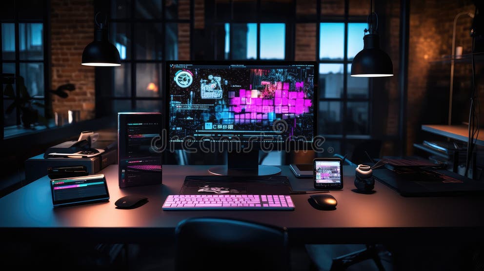 Workspace Black on Computer Stock Illustration - Illustration of ...