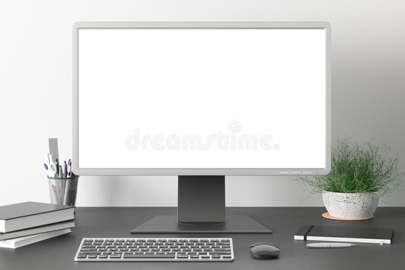 Workspace with Blank Computer Monitor White Screen Stock Illustration ... Workspace with Blank Computer Monitor White Screen Stock Illustration ...