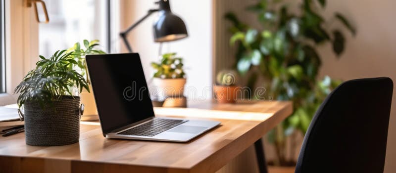 Workspace with Blank Laptop Computer Screen. Layout, Template for Your ...