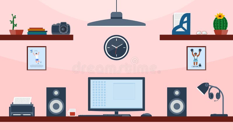 Workspace for Business. Creative Office Space Vector with Display on ...