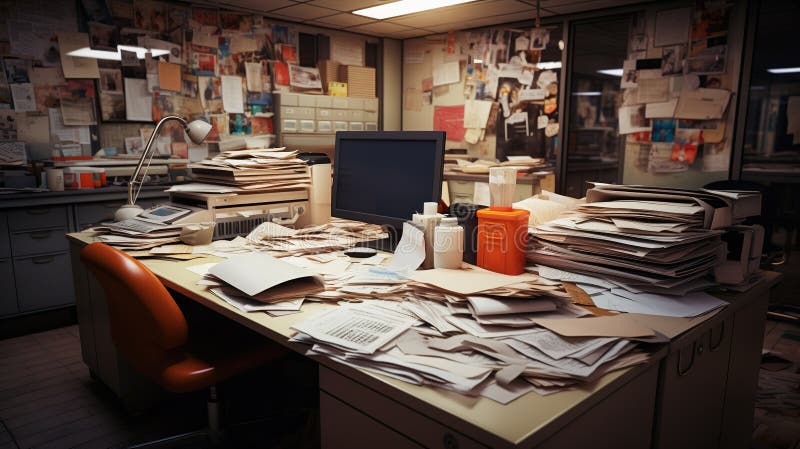 Workspace Chaos, Office Disarray, a Messy Office Workstation ...