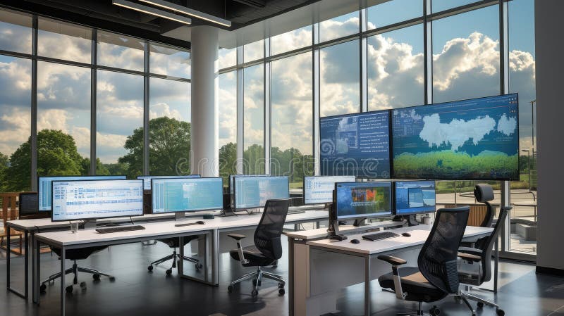 Workspace Cloud Tech Office Stock Illustration - Illustration of ...