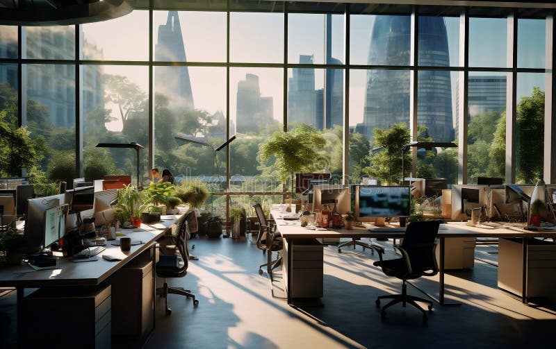 Workspace Comfort Open Office Design with Desks for All. Generative AI ...