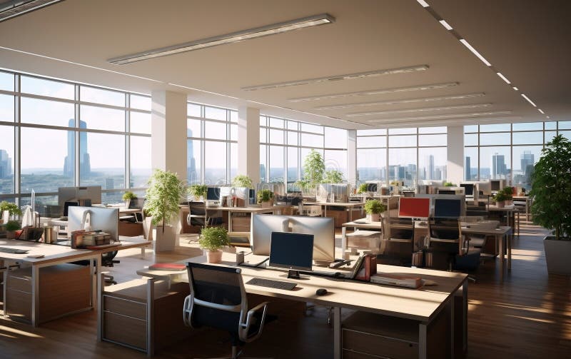 Workspace Comfort Open Office Design with Desks for All. Generative AI ...