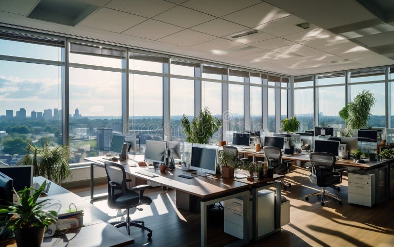 Workspace Comfort Open Office Design with Desks for All. Generative AI ...