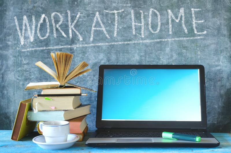 Workspace with Computer, Books,office Supplies and Coffee Cup, Working ...