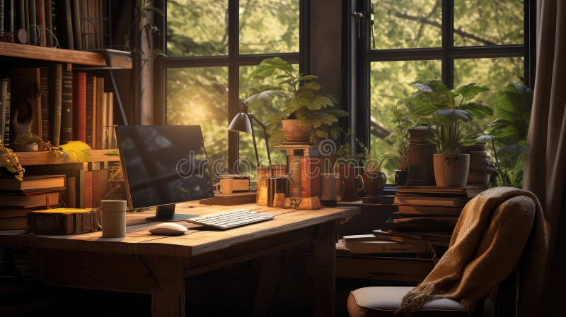 Workspace computer desk stock illustration. Illustration of arrangement ...