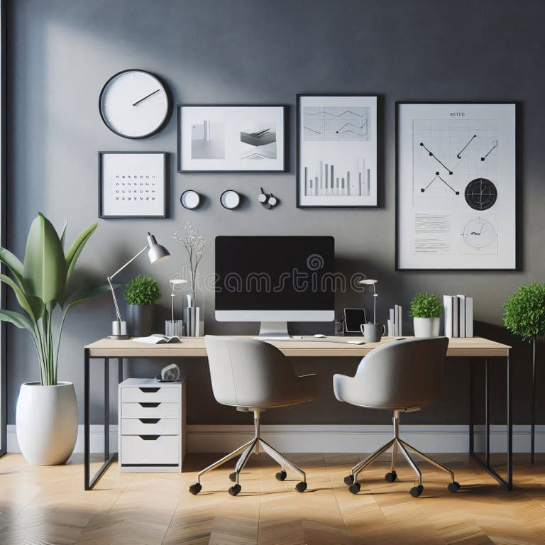 Workspace with a Computer Desk and Lamp in a Modern Office Generative ...