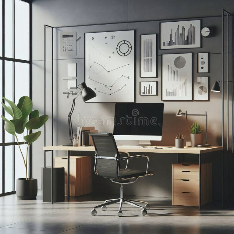 Workspace with a Computer Desk and Lamp in a Modern Office Generative ...