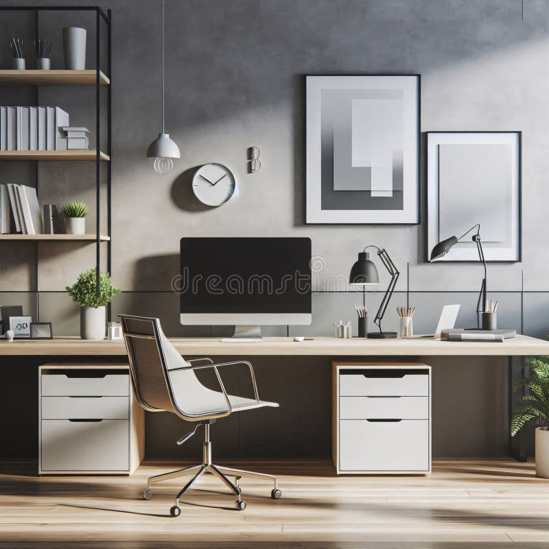 Workspace with a Computer Desk and Lamp in a Modern Office Generative ...