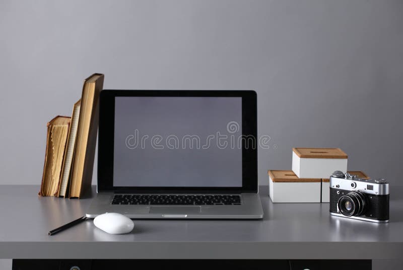 Workspace with Computer and Document in Office Stock Photo - Image of ...