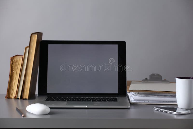 Workspace with Computer and Document in Office Stock Image - Image of ...