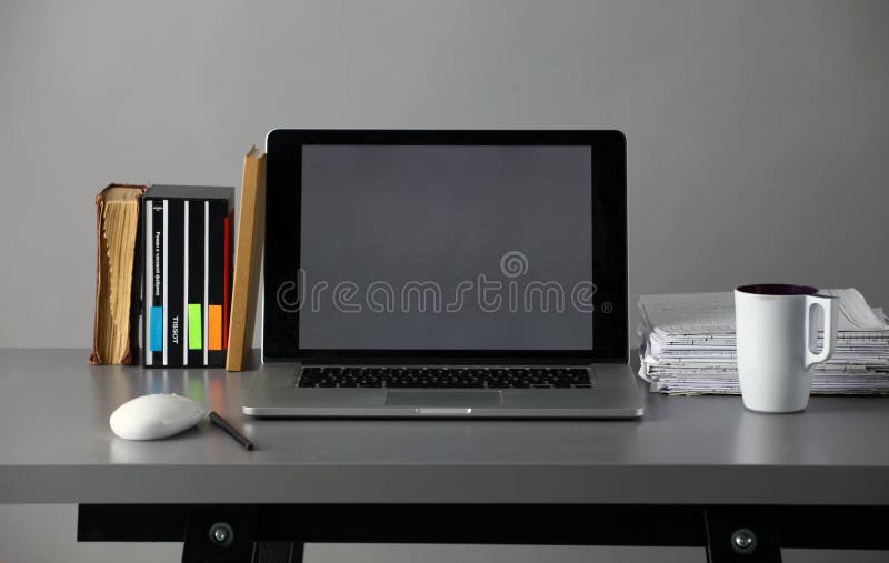 Workspace with Computer and Document in Office Stock Photo - Image of ...
