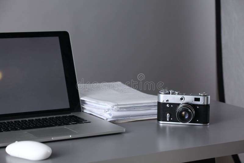 Workspace with Computer and Document in Office Stock Photo - Image of ...