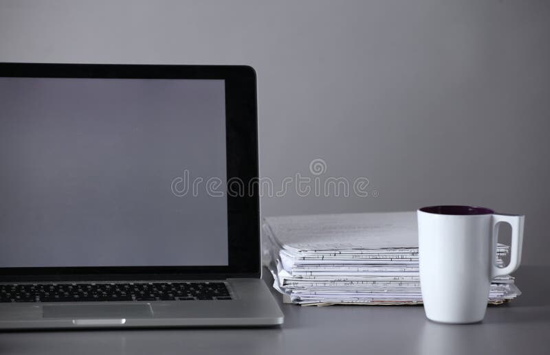 Workspace with Computer and Document in Office Stock Image - Image of ...