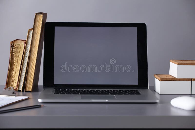 Workspace with Computer and Documents in Office Stock Photo - Image of ...