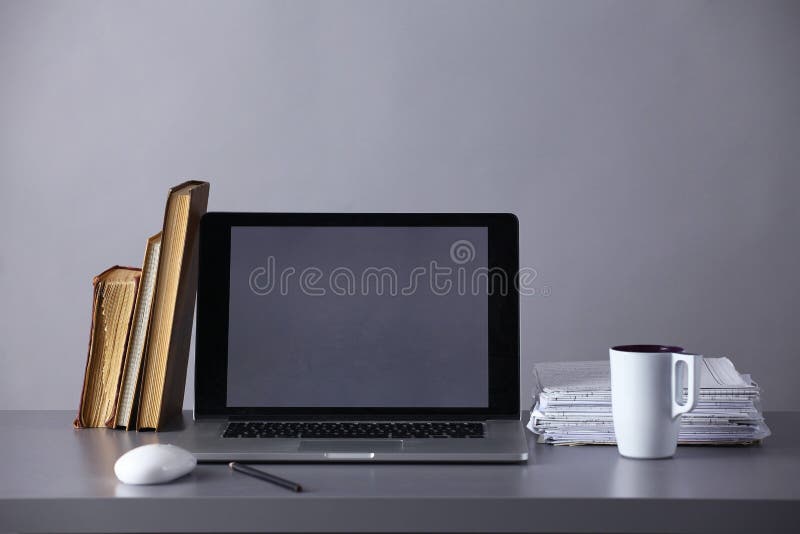 Workspace with Computer and Documents in Office Stock Photo - Image of ...