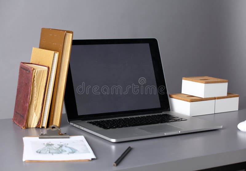 Workspace with Computer and Documents in Office Stock Photo - Image of ...