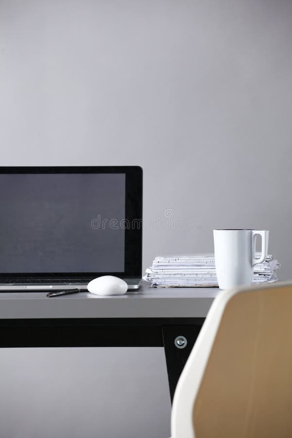 Workspace with Computer and Documents in Office Stock Image - Image of ...