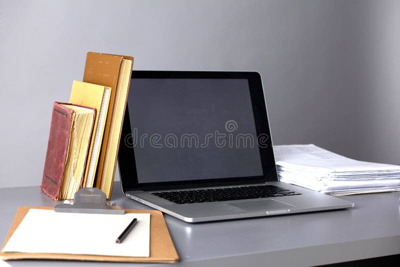 Workspace with Computer and Documents in Office Editorial Photo - Image ...