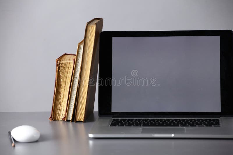 Workspace with Computer and Documents in Office Stock Image - Image of ...