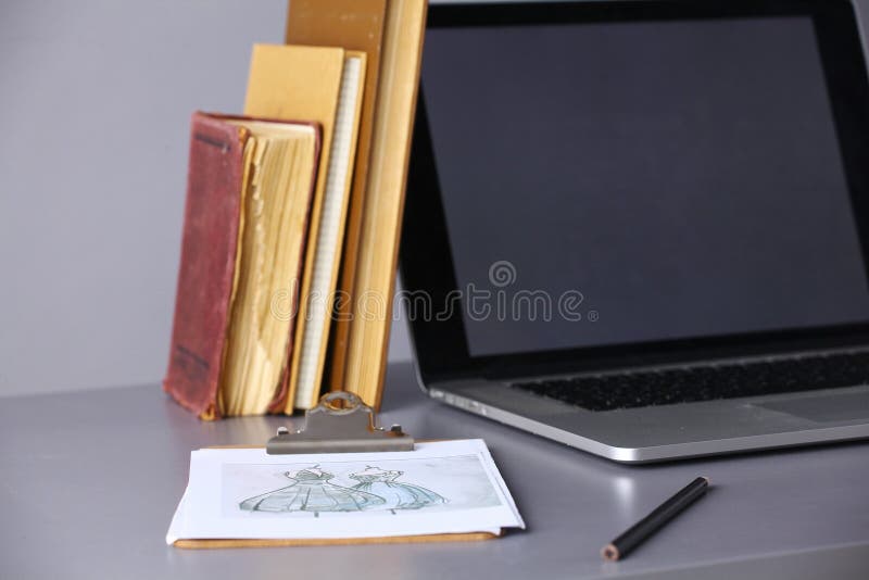 Workspace with Computer and Documents in Office Stock Image - Image of ...