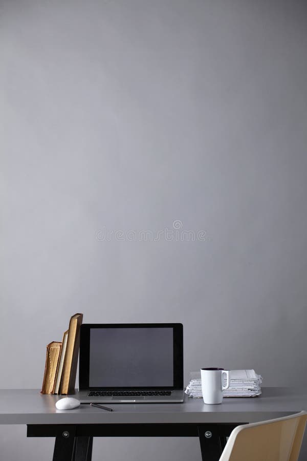 Workspace with Computer and Documents in Office Stock Photo - Image of ...