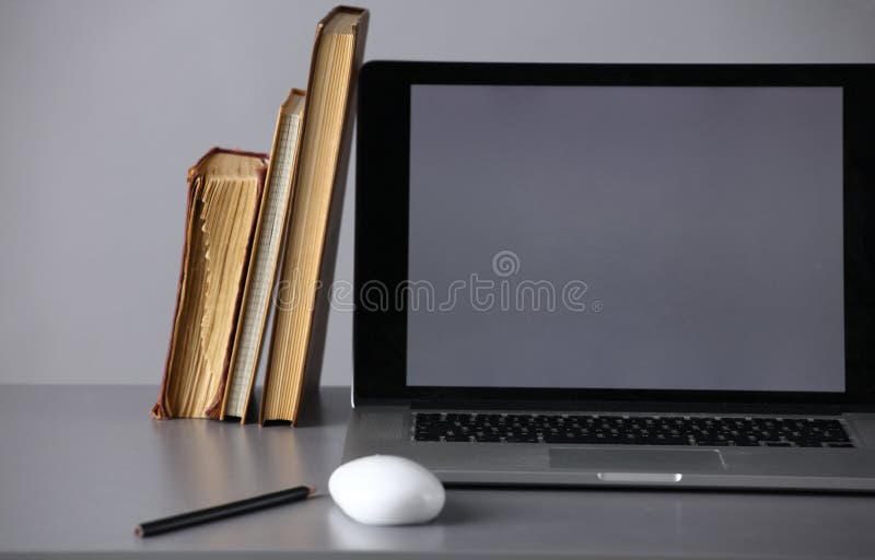 Workspace with Computer and Documents in Office Stock Photo - Image of ...