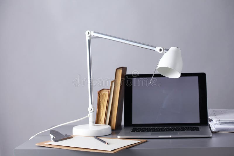Workspace with Computer and Documents in Office Stock Image - Image of ...