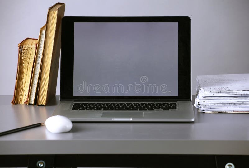 Workspace with Computer and Documents in Office Editorial Photo - Image ...