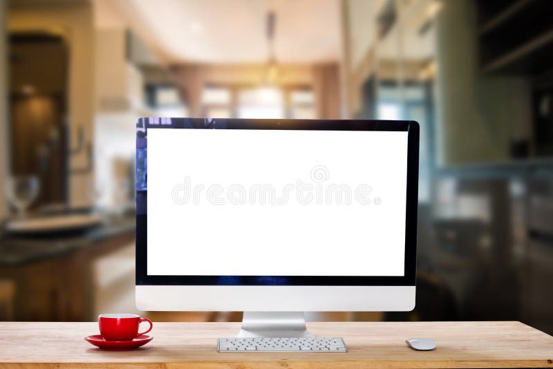 Computer Monitor, Keyboard, Coffee Cup and Mouse with Blank or White ... Computer Monitor, Keyboard, Coffee Cup and Mouse with Blank or White ...